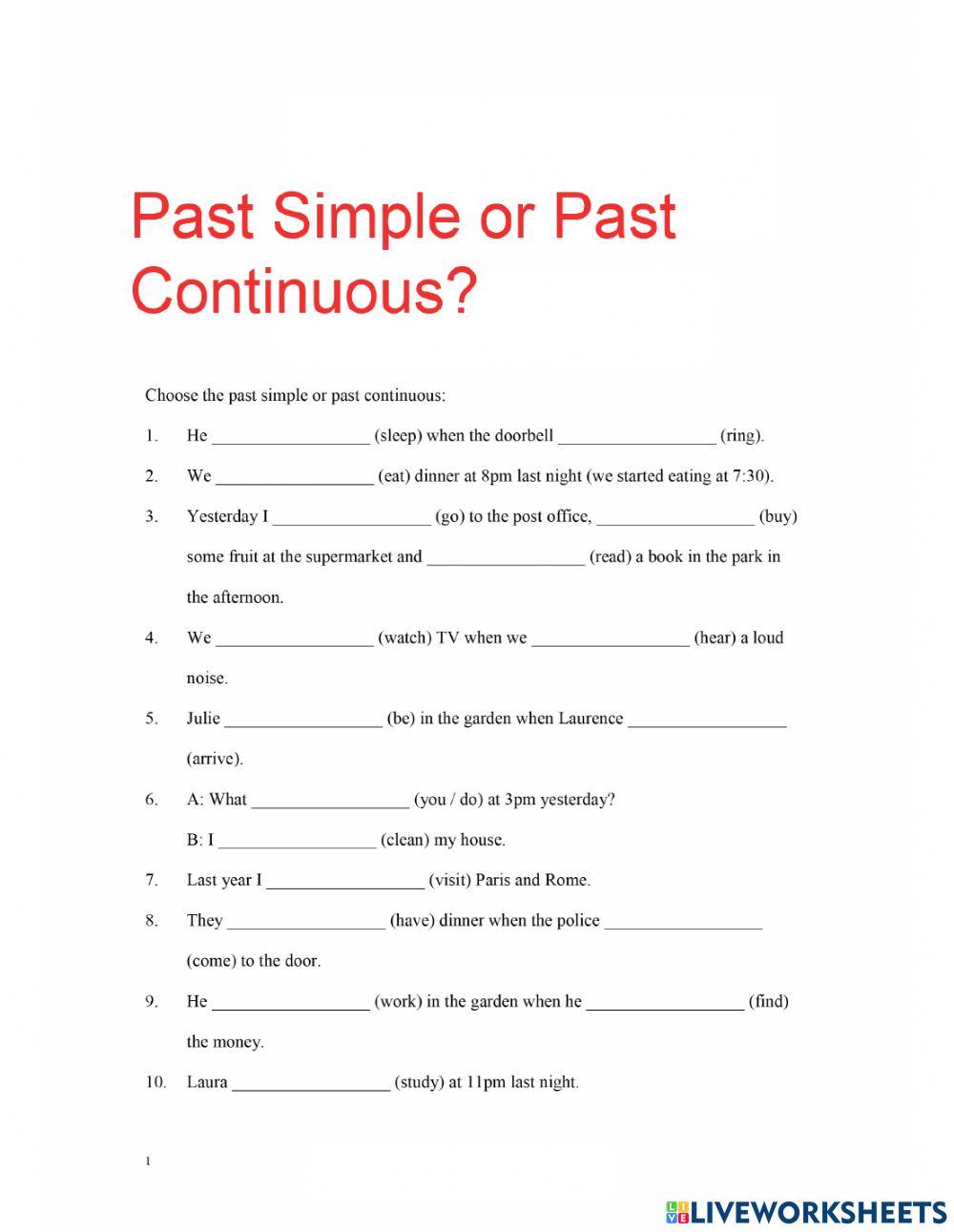 Past simple vs Past continuous online worksheet for 6 | Live Worksheets
