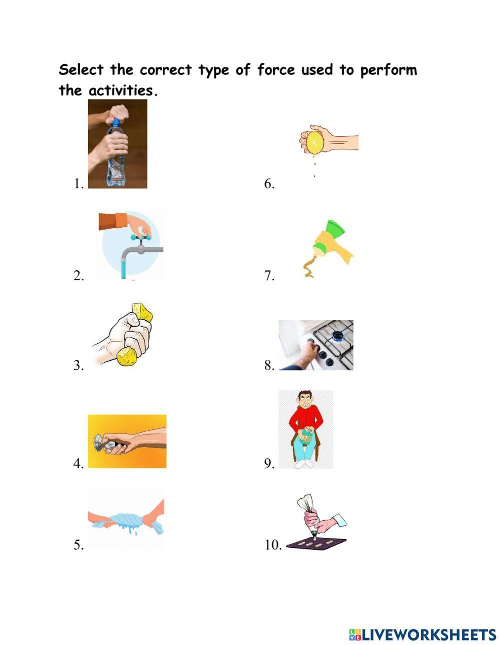 Types of Forces | Free Interactive Worksheets | 1545042