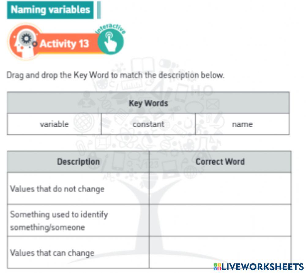 Activity13 worksheet | Live Worksheets
