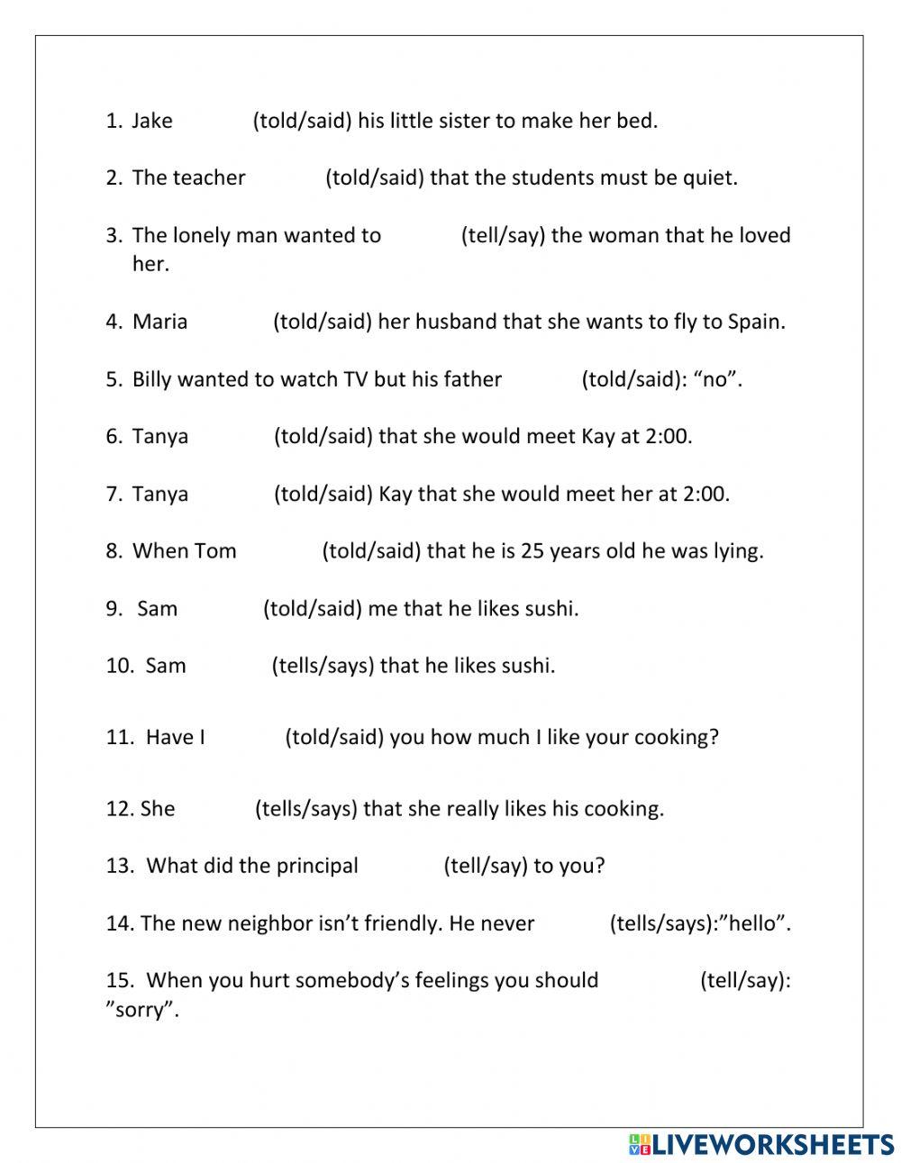 Tell and Say online exercise for | Live Worksheets