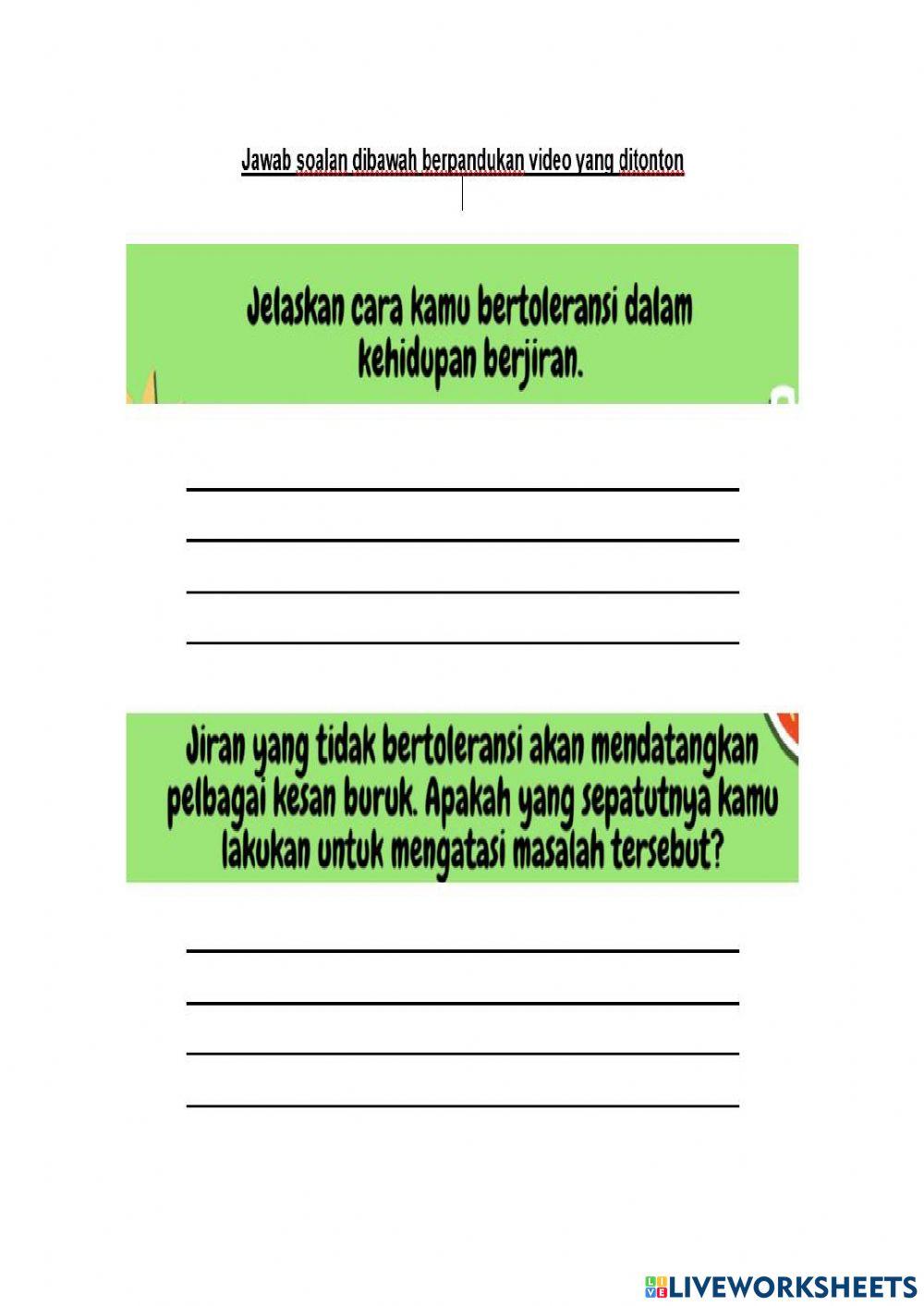 Toleransi interactive worksheet for Tahun 4 | Live Worksheets