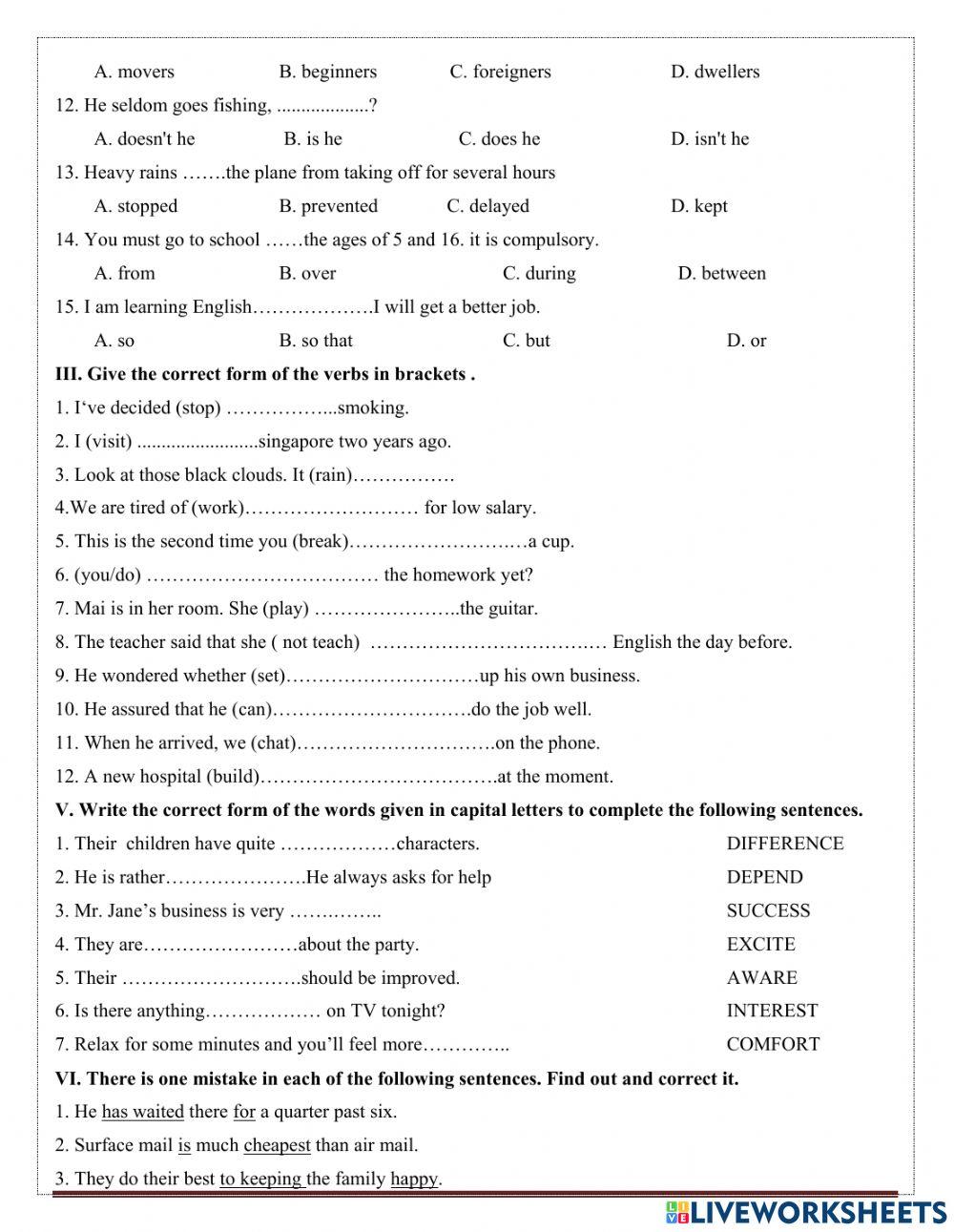 Grade 9B- Review worksheet | Live Worksheets