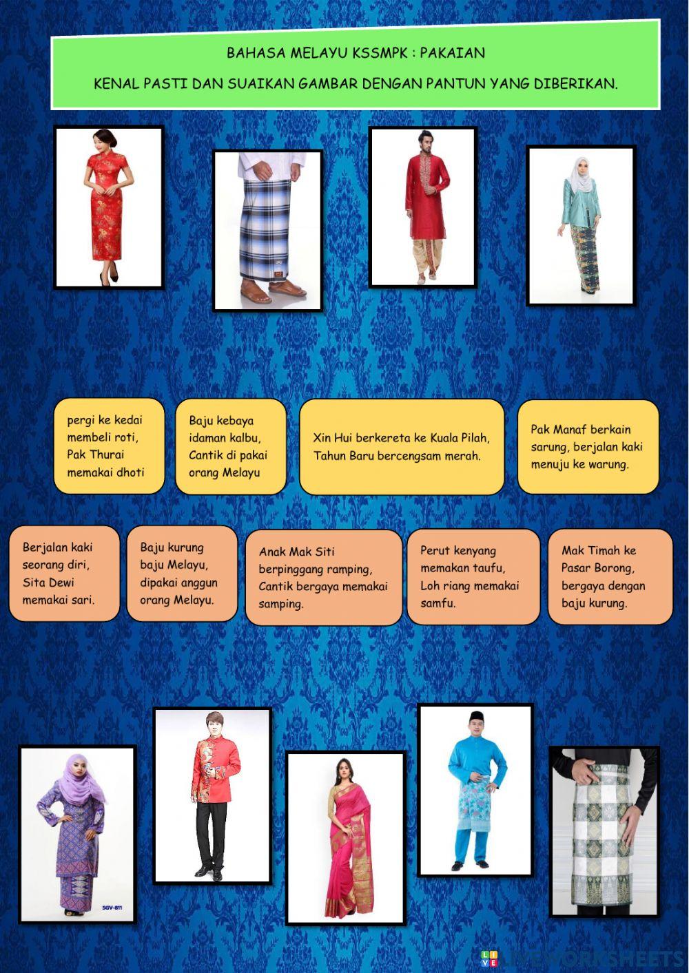 Pakaian interactive worksheet for TINGKATAN 2 | Live Worksheets