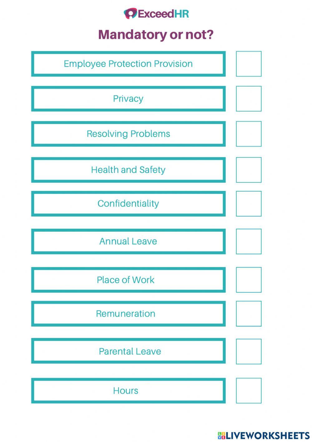 Mandatory Clause Activity worksheet | Live Worksheets