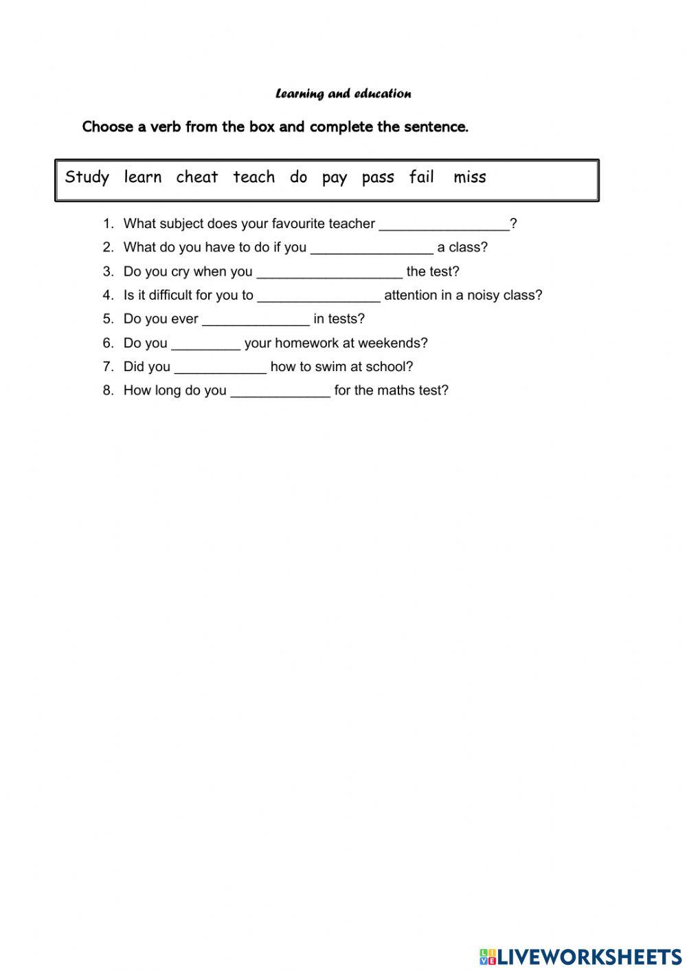 Learning and ed… | Free Interactive Worksheets | 1473417