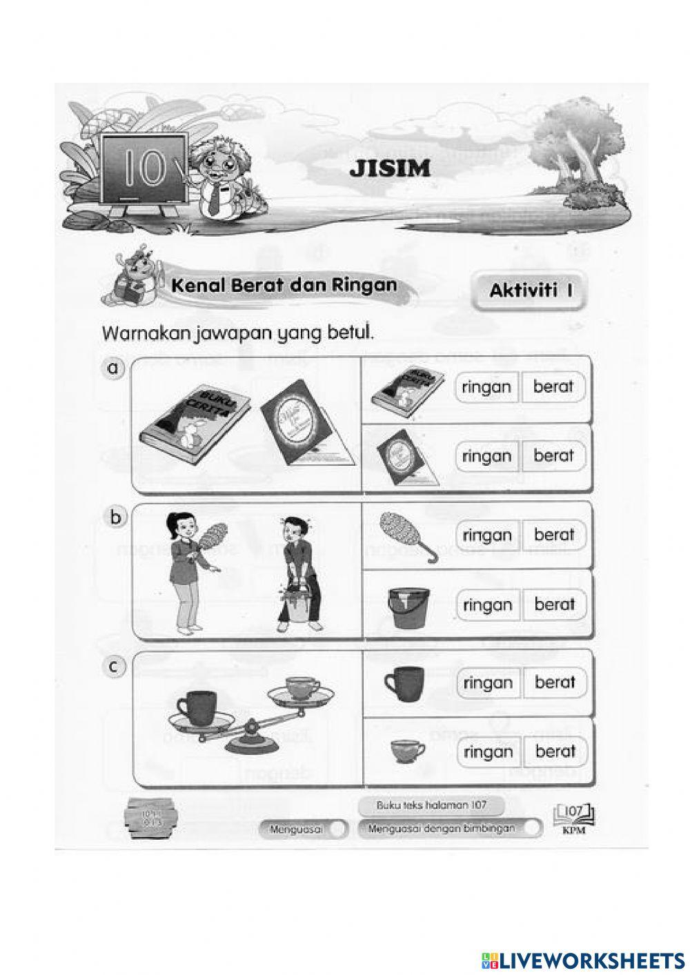 Unit Relatif Jisim Tahun 4 PPKI worksheet | Live Worksheets