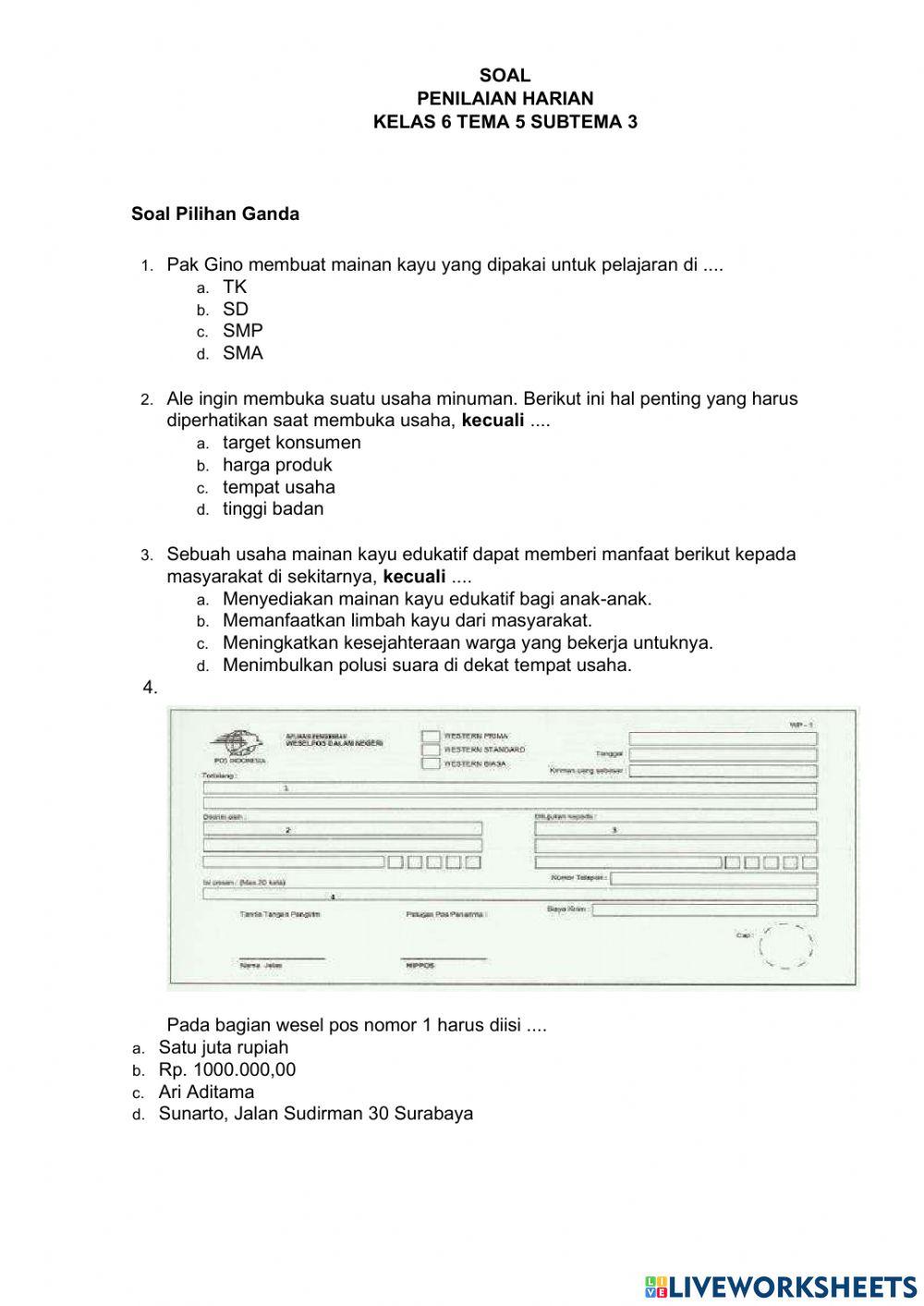 Kelas 6 tema 5 subtema 3 worksheet | Live Worksheets