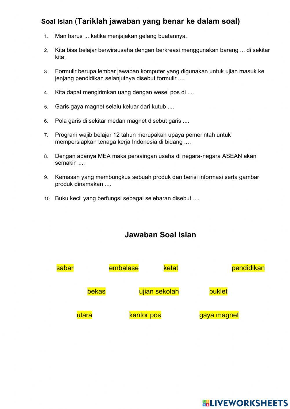 Kelas 6 tema 5 subtema 3 worksheet | Live Worksheets