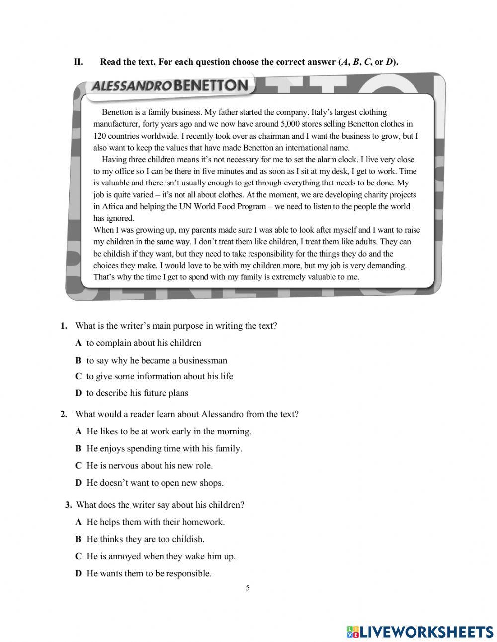 DS - Access 4 - Test 2 Reading worksheet | Live Worksheets