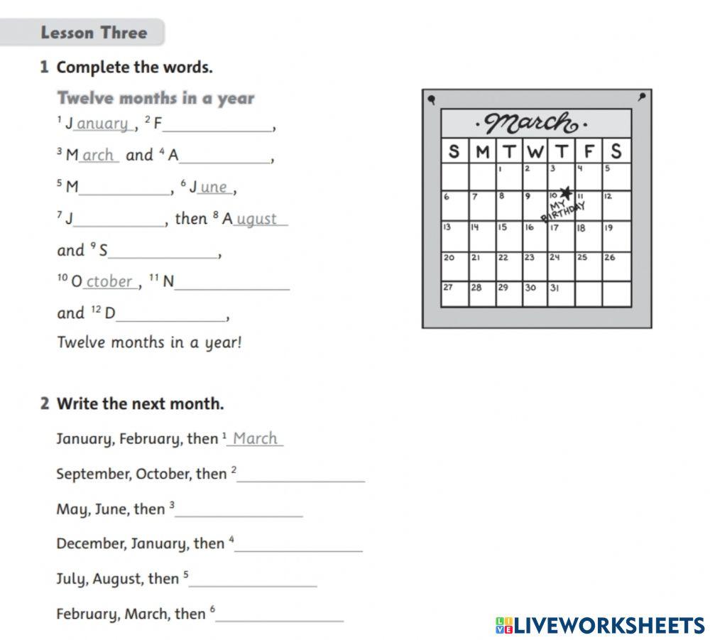 review 12 months worksheet | Live Worksheets