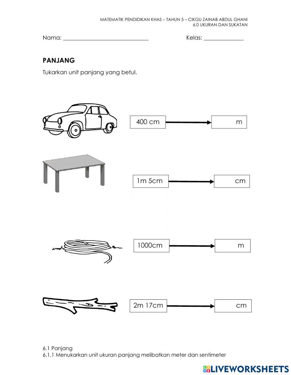 Menukarkan unit ukuran panjang melibatkan meter dan sentimeter ...