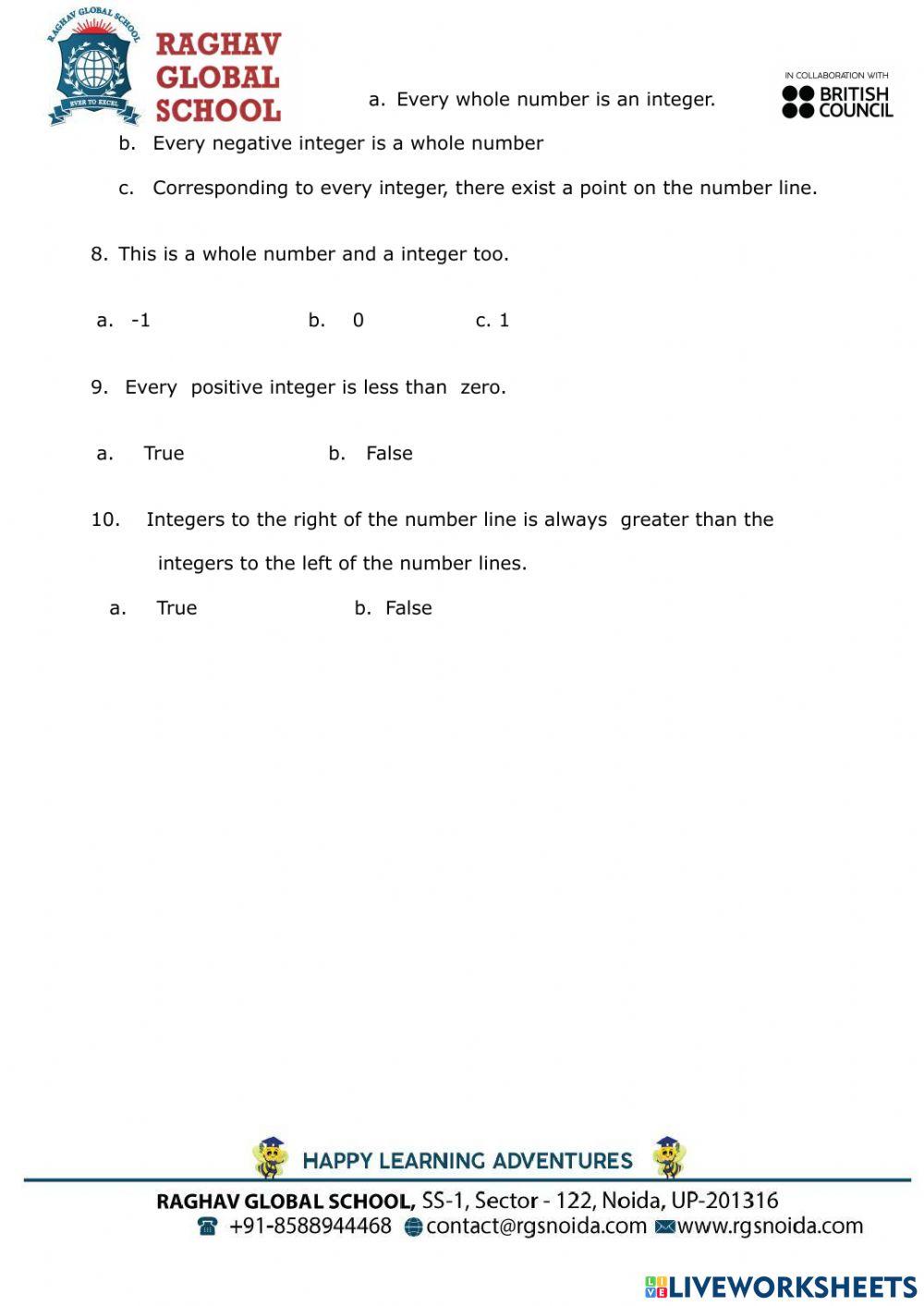 Integers interactive activity for 6 | Live Worksheets
