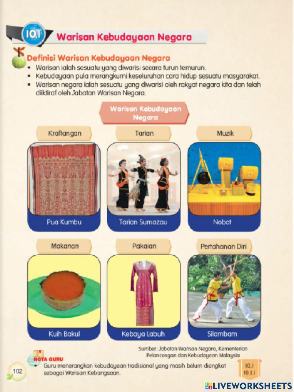 Unit10 warisan budaya negara worksheet | Live Worksheets