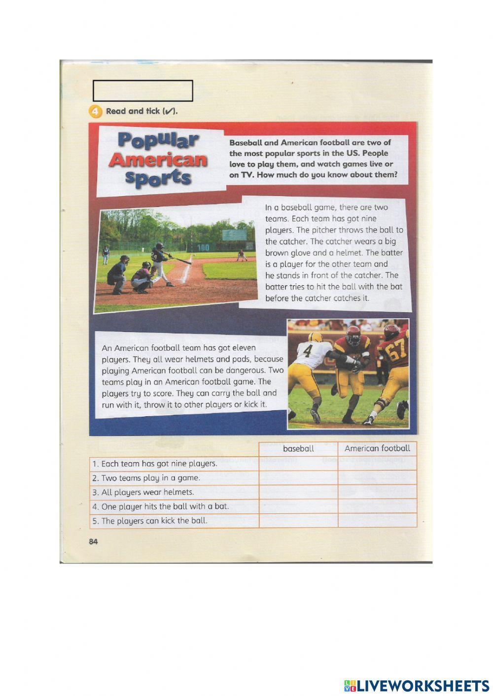 Popular American Sports worksheet | Live Worksheets