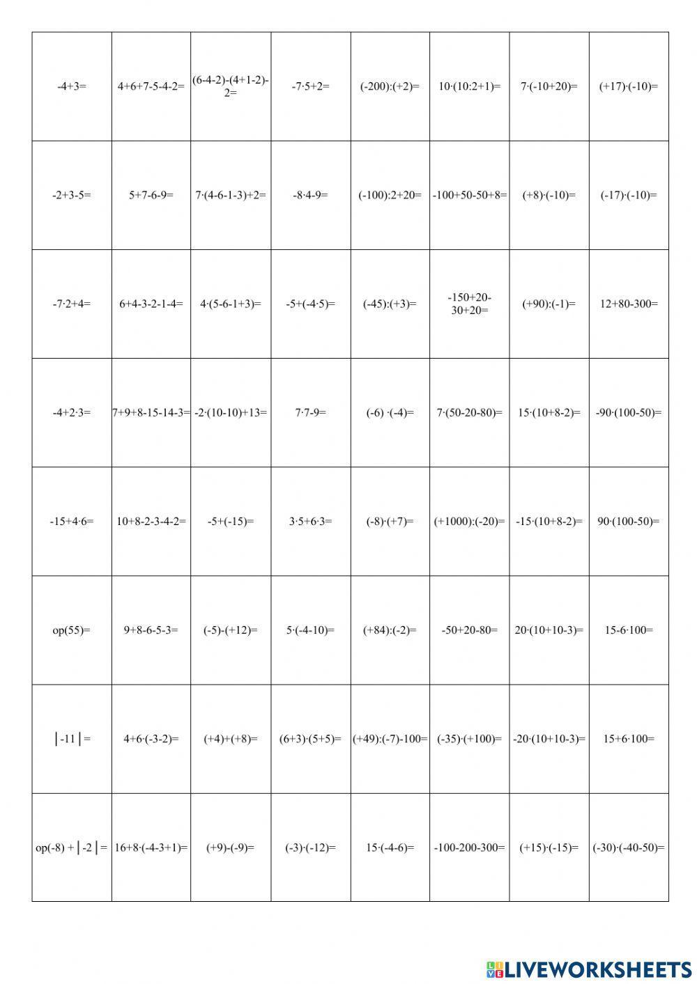 puzzle enteros worksheet | Live Worksheets