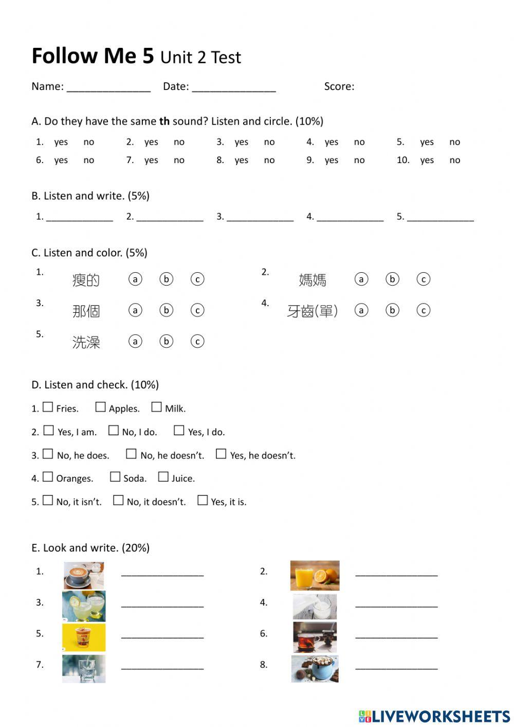 FM5 - Unit 2 Test worksheet | Live Worksheets