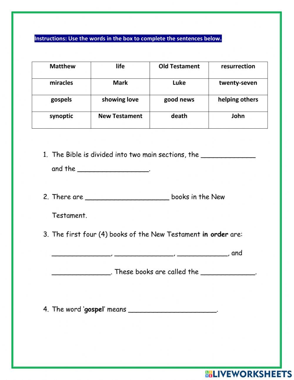 The Gospels | Free Interactive Worksheets | 1546221