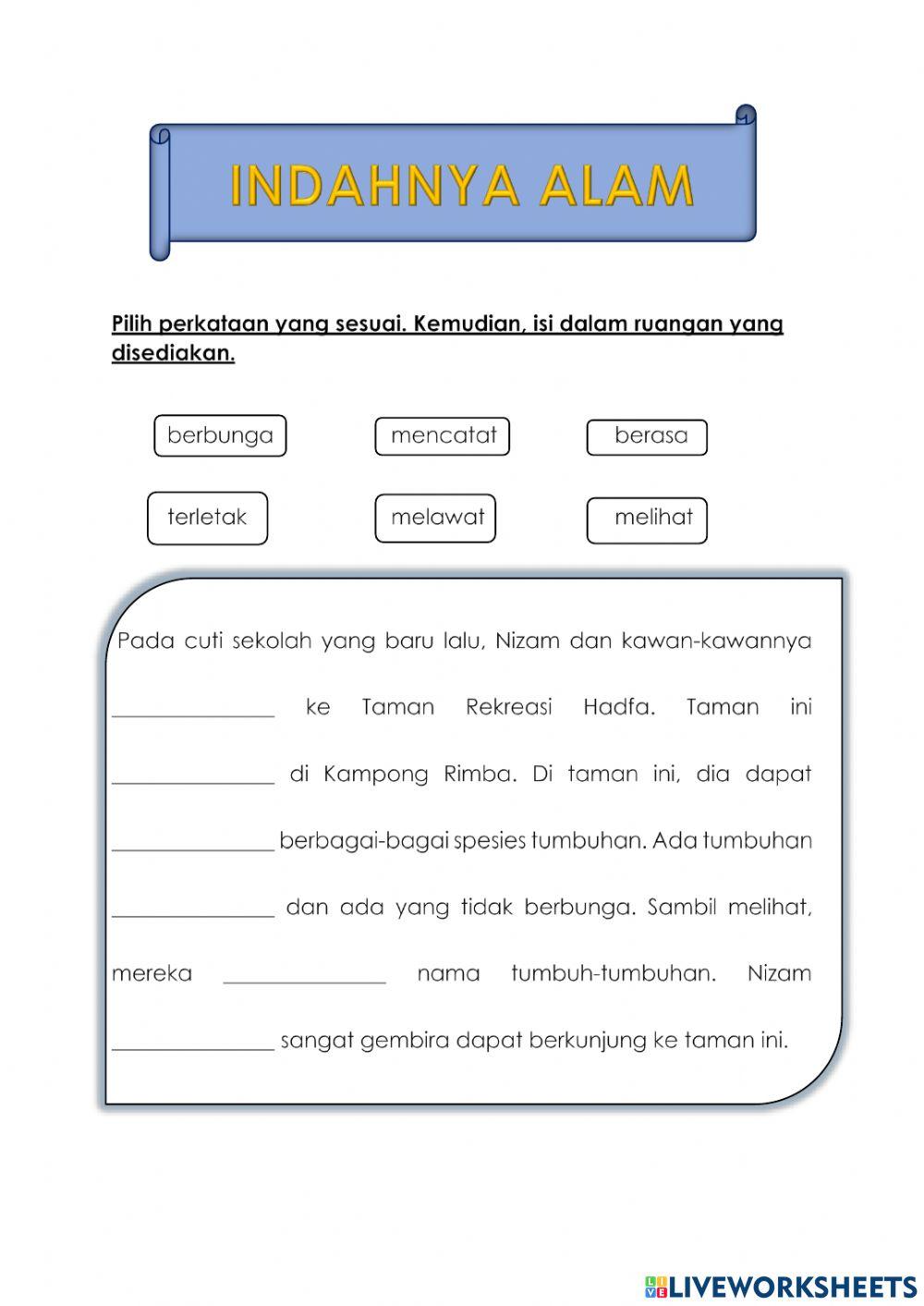Indahnya Alam (Aktiviti 5) worksheet | Live Worksheets
