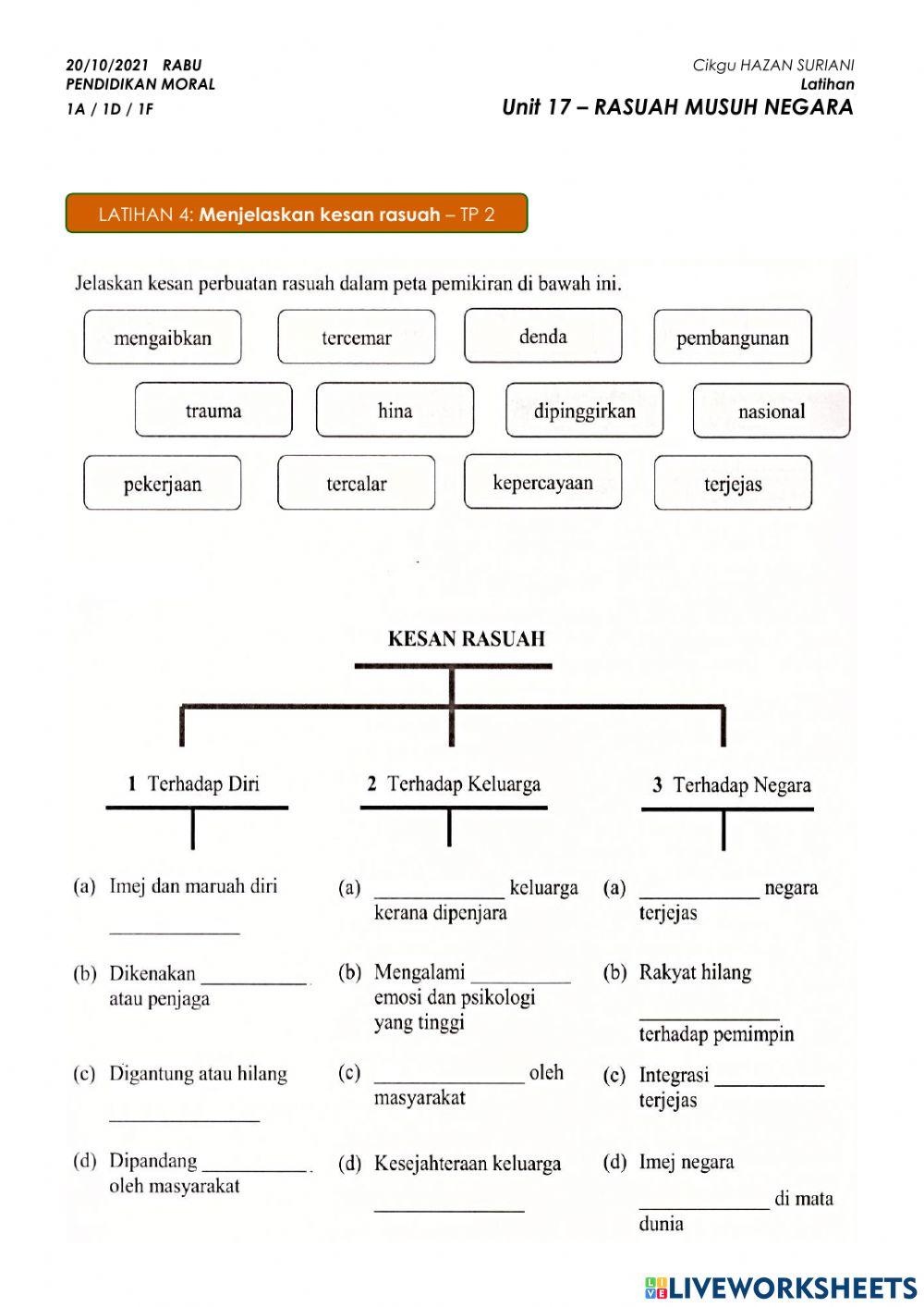 Unit 17 – RASUAH MUSUH NEGARA exercise | Live Worksheets