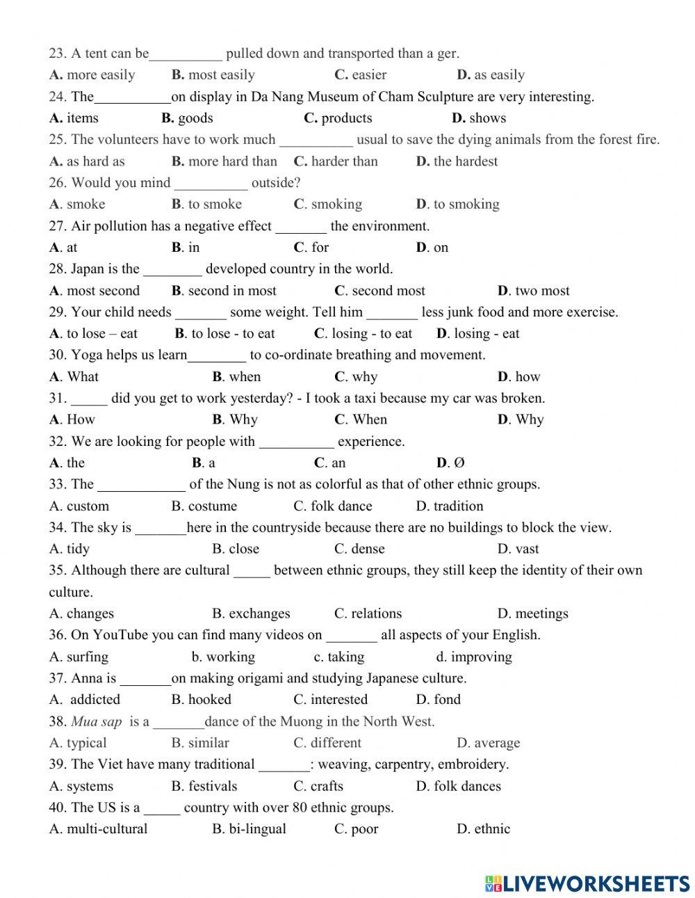 Grade 8- Mid term revision exercise | Live Worksheets