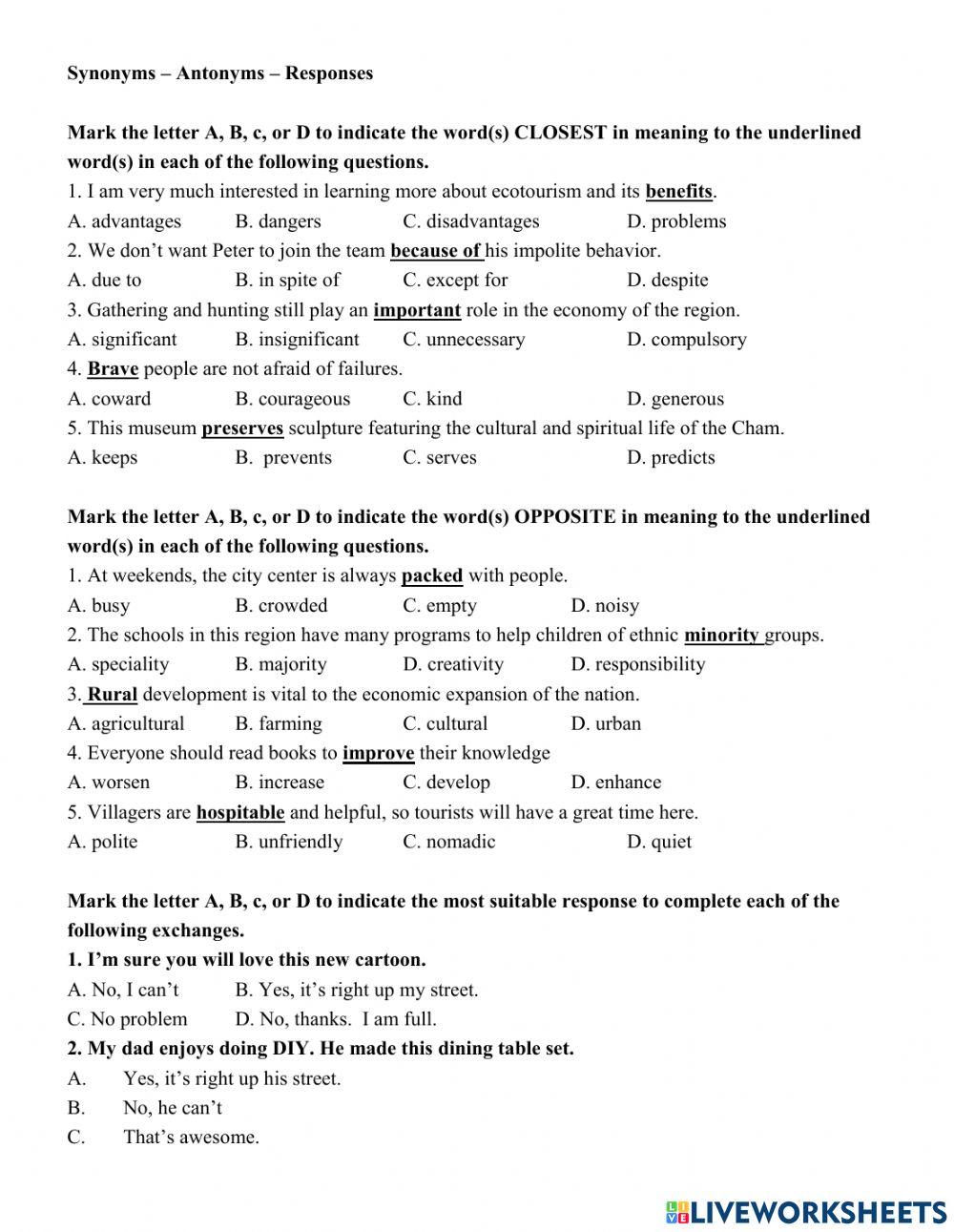 Grade 8- Mid term revision exercise | Live Worksheets
