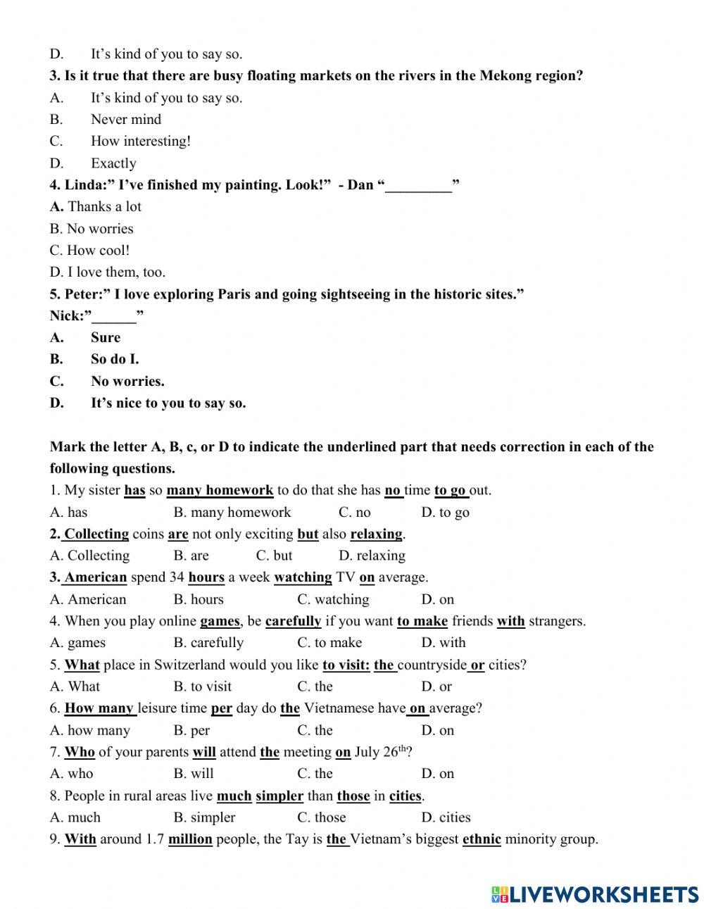 Grade 8- Mid term revision exercise | Live Worksheets
