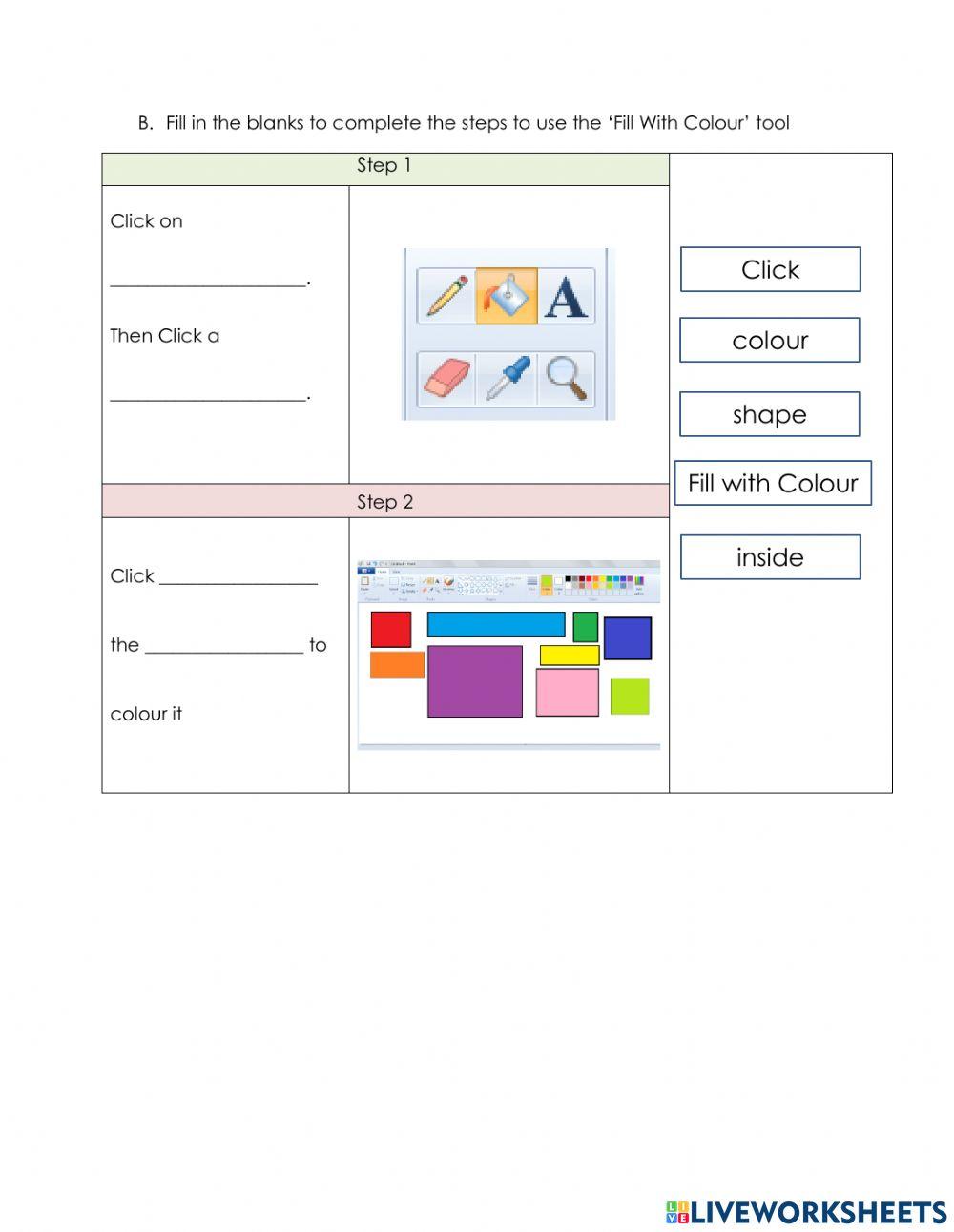 Drawing rectangle and square in ms paint and fill it with colour ...