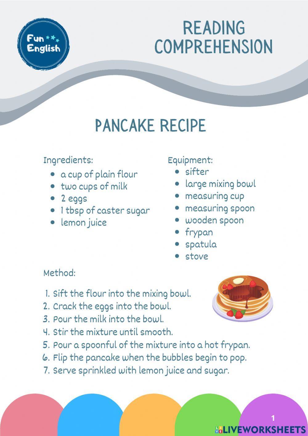 Pancake Recipe | Live Worksheets