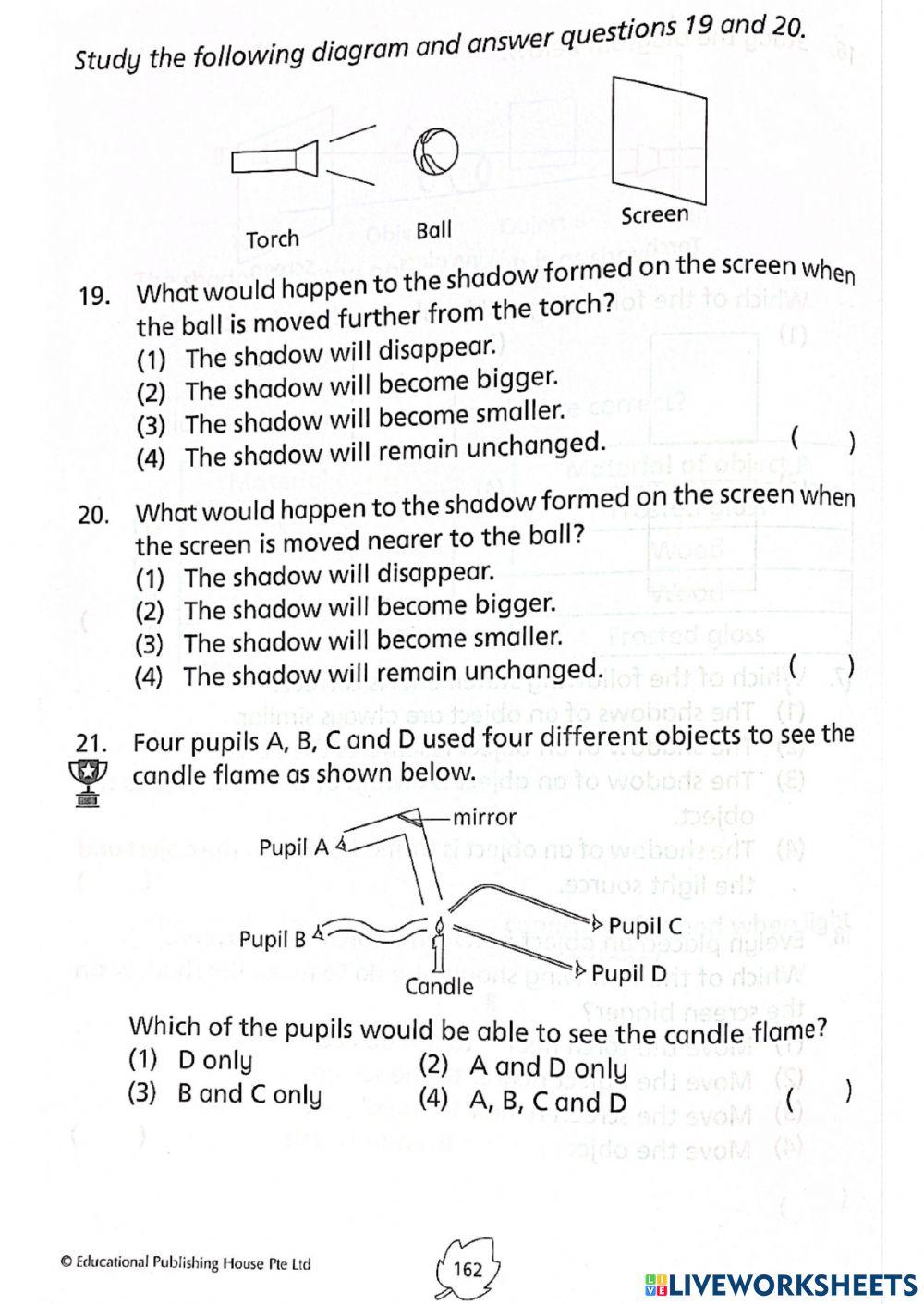 Light and Shadow | Free Interactive Worksheets | 1547299