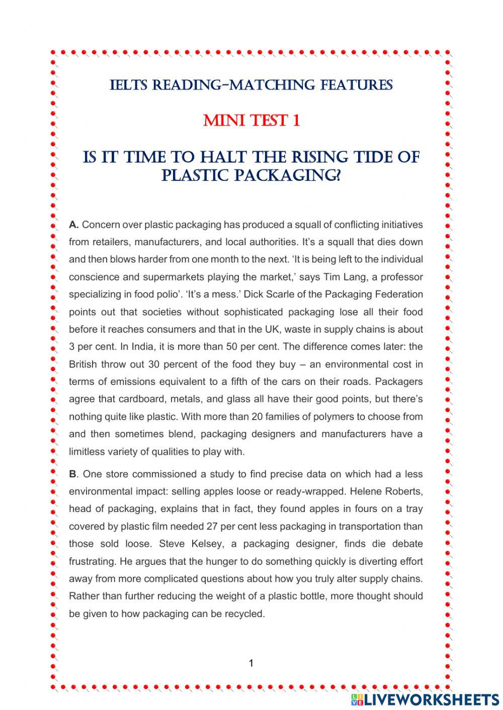 IELTS Reading Matching Features-U4-MINI TEST 1 online exercise for ...