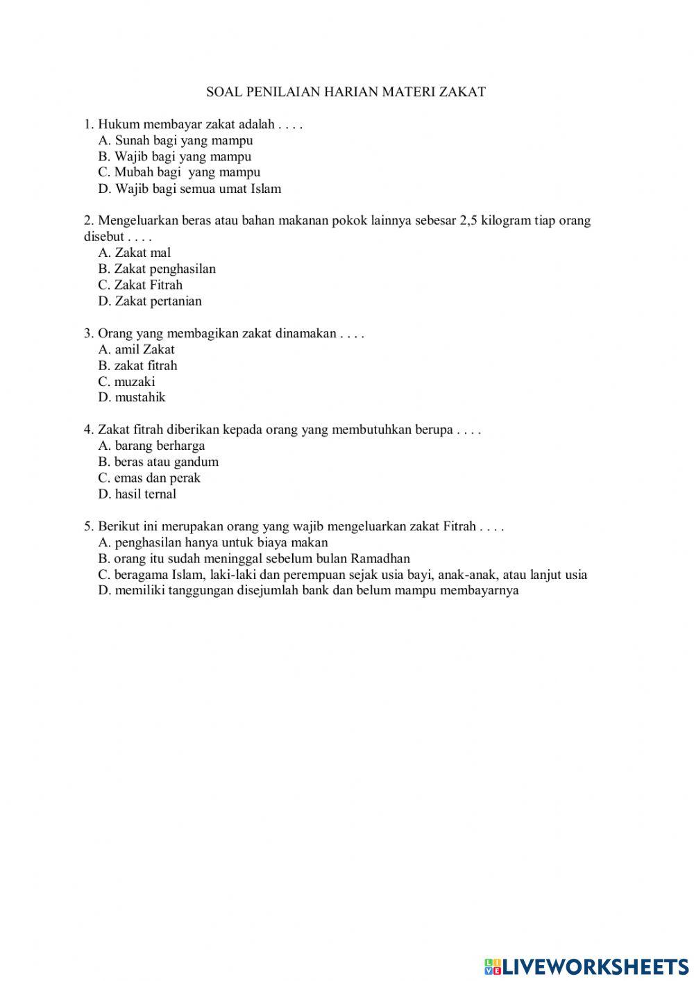 Zakat free activity | Live Worksheets