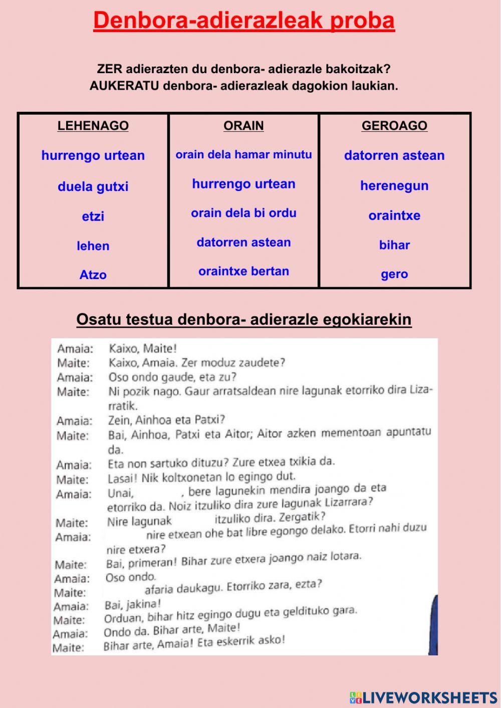 Denbora adieraz… | Free Interactive Worksheets | 1547943