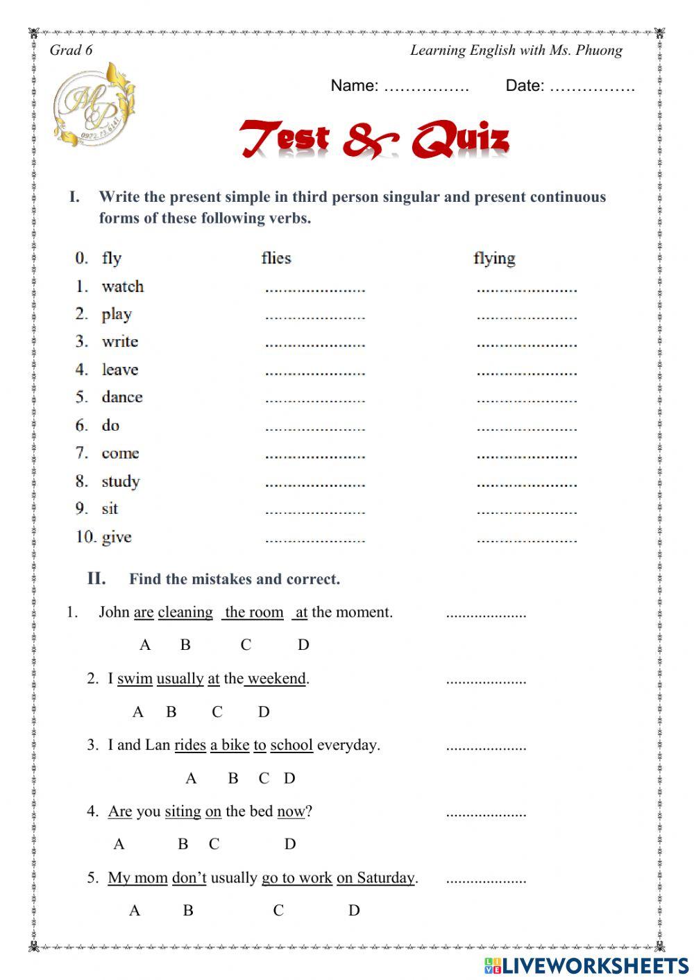 Pdf online activity: English 6 | Live Worksheets