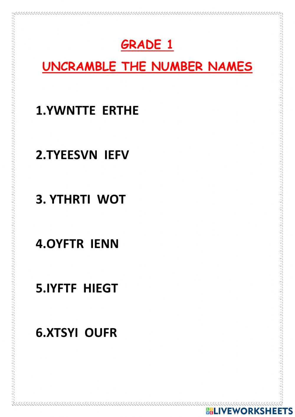Number names (1-70) worksheet | Live Worksheets