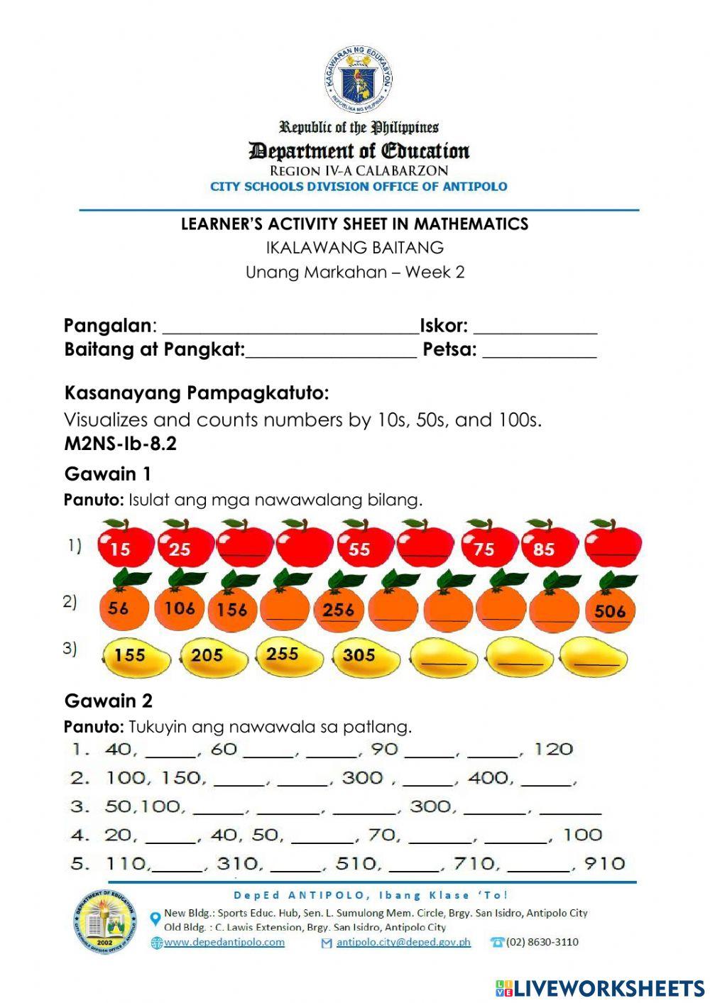Q1,Math-Gr2-LAS-Week 2 1548085 | Liza P. Caliste Q1,Math-Gr2-LAS-Week 2 1548085 | Liza P. Caliste