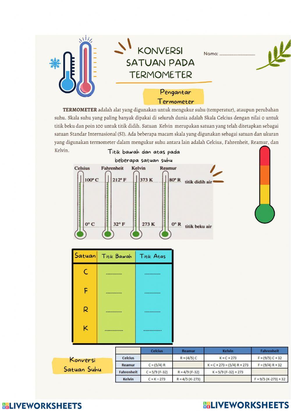 Suhu dan Termometer | Live Worksheets