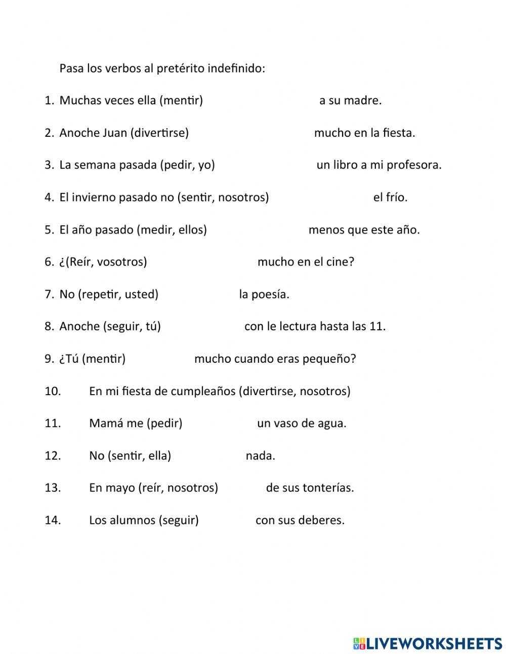 pretérito indefinido irregulares online exercise for | Live Worksheets