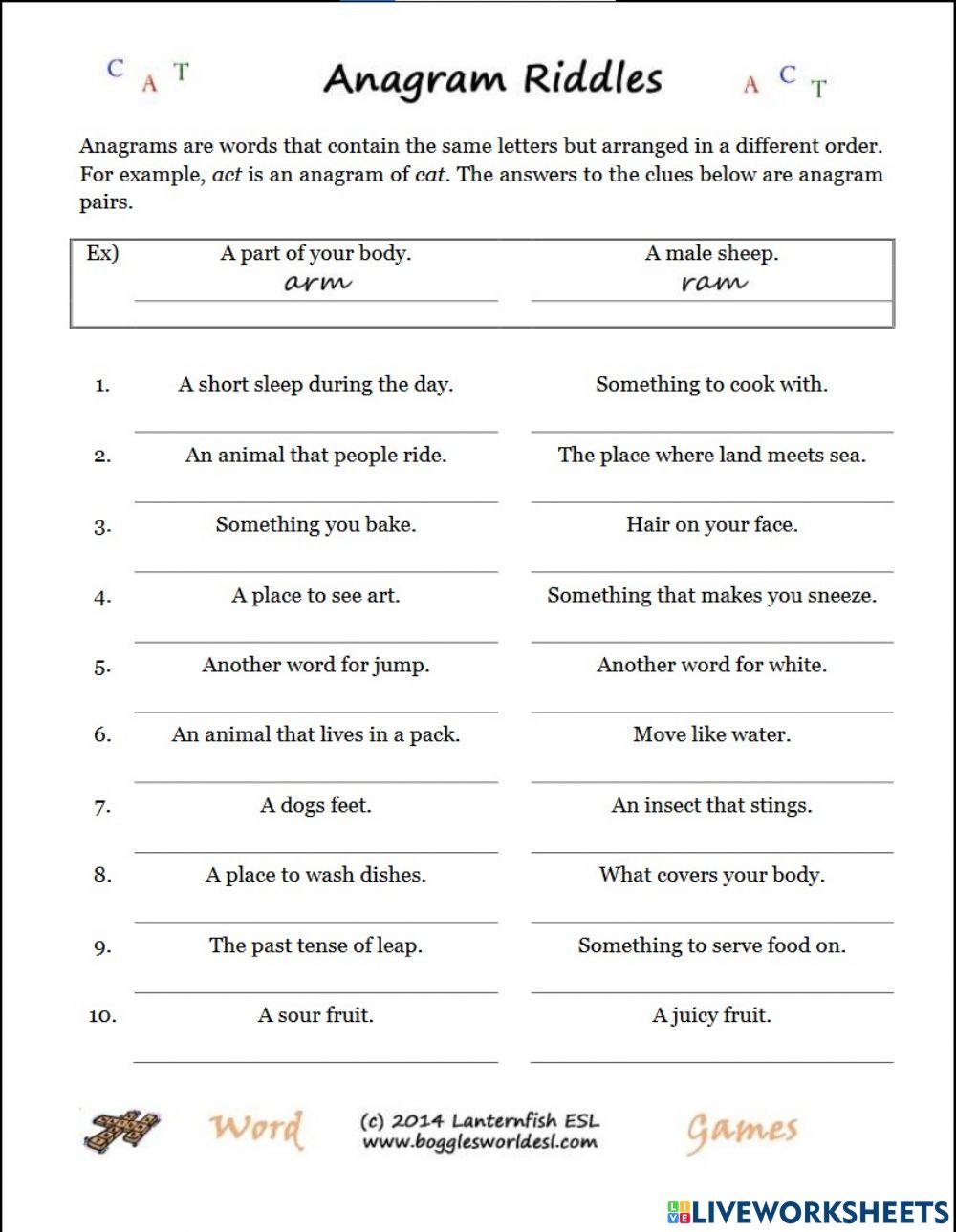 Anagrams 3451024 | savain | Live Worksheets