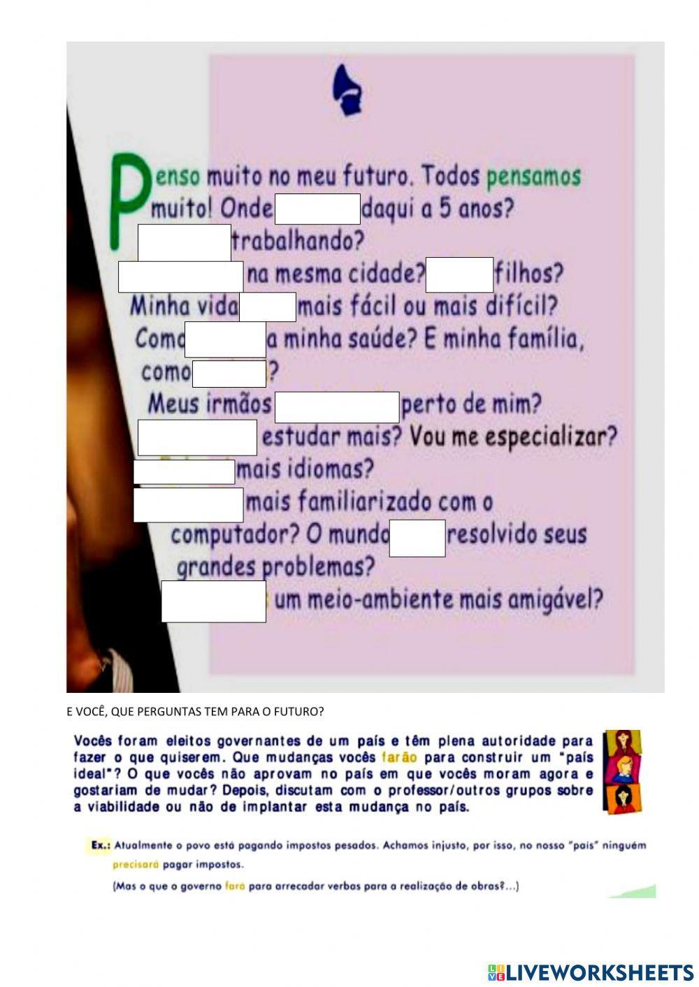Futuro do Prese… | Free Interactive Worksheets | 1548584