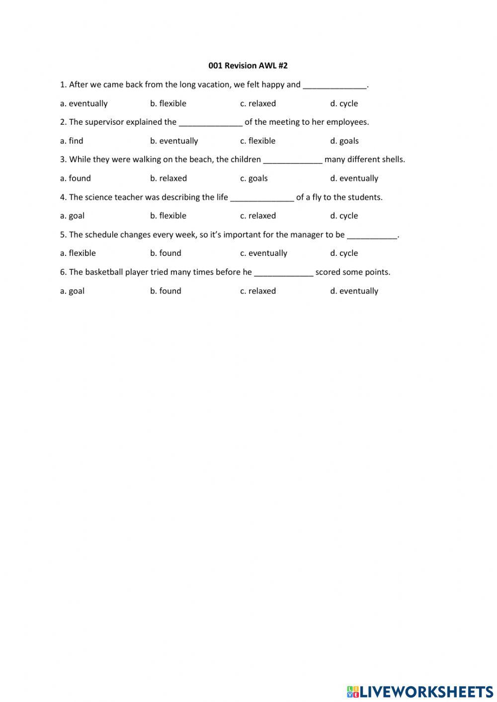 001 Revision AWL -2 worksheet | Live Worksheets