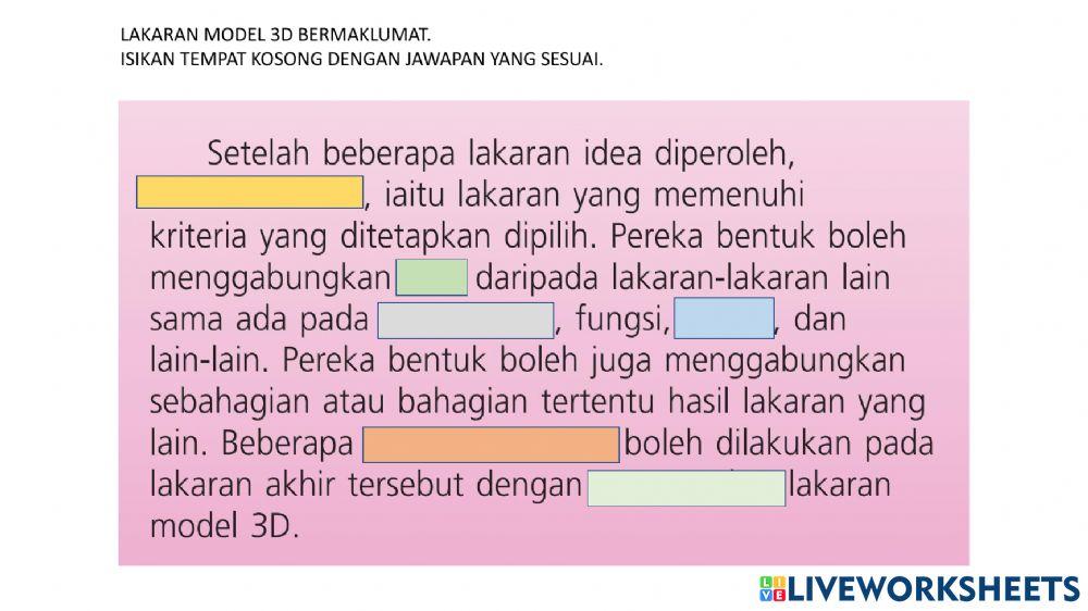 Lakaran model 3… | Free Interactive Worksheets | 1548654
