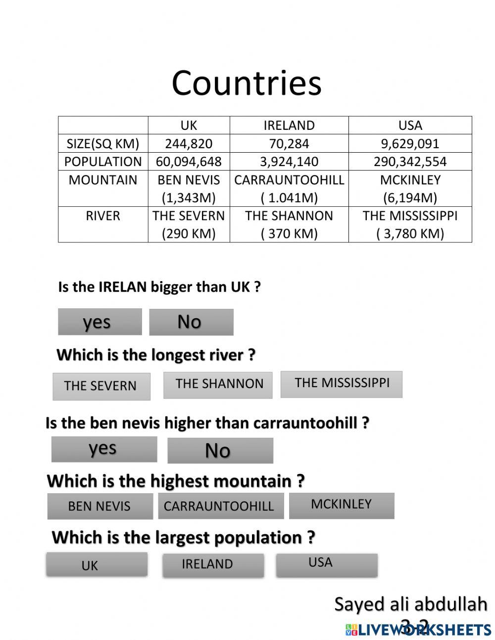 Countries online exercise for 3-2 | Live Worksheets