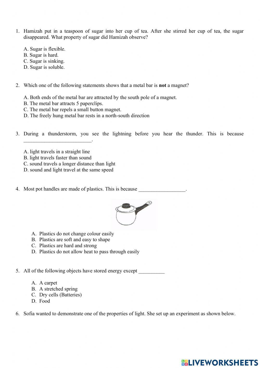 Yr 5 Science Re… | Free Interactive Worksheets | 1548801