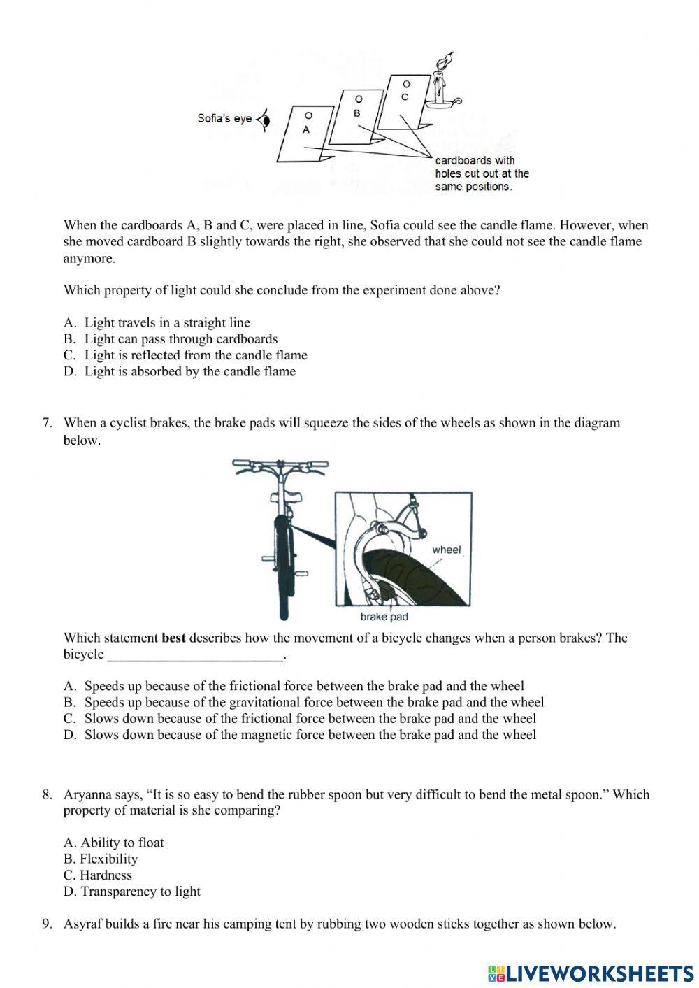 Yr 5 Science Re… | Free Interactive Worksheets | 1548801