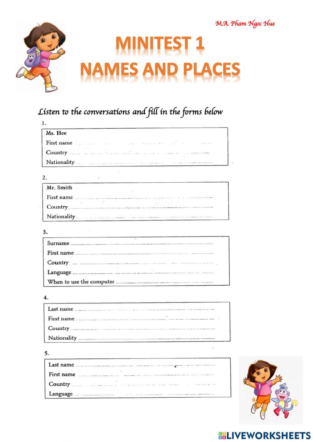 Places and names worksheet | Live Worksheets