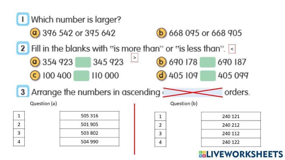 REVISION - Compare Numbers worksheet | Live Worksheets