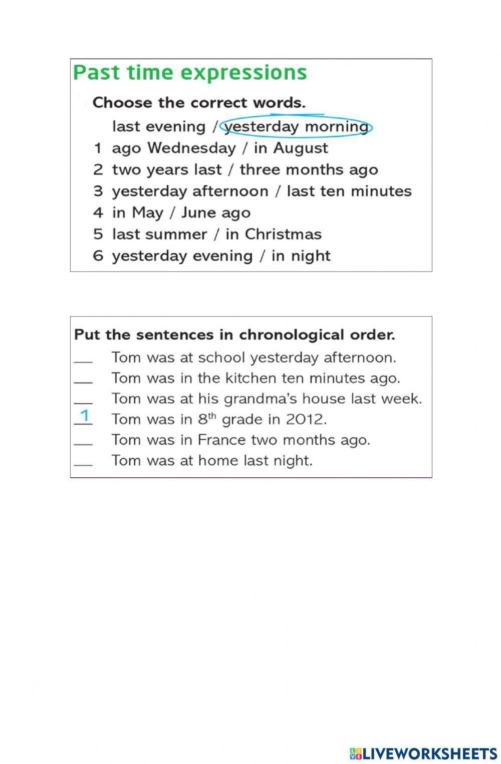 Time expression… | Free Interactive Worksheets | 1549171