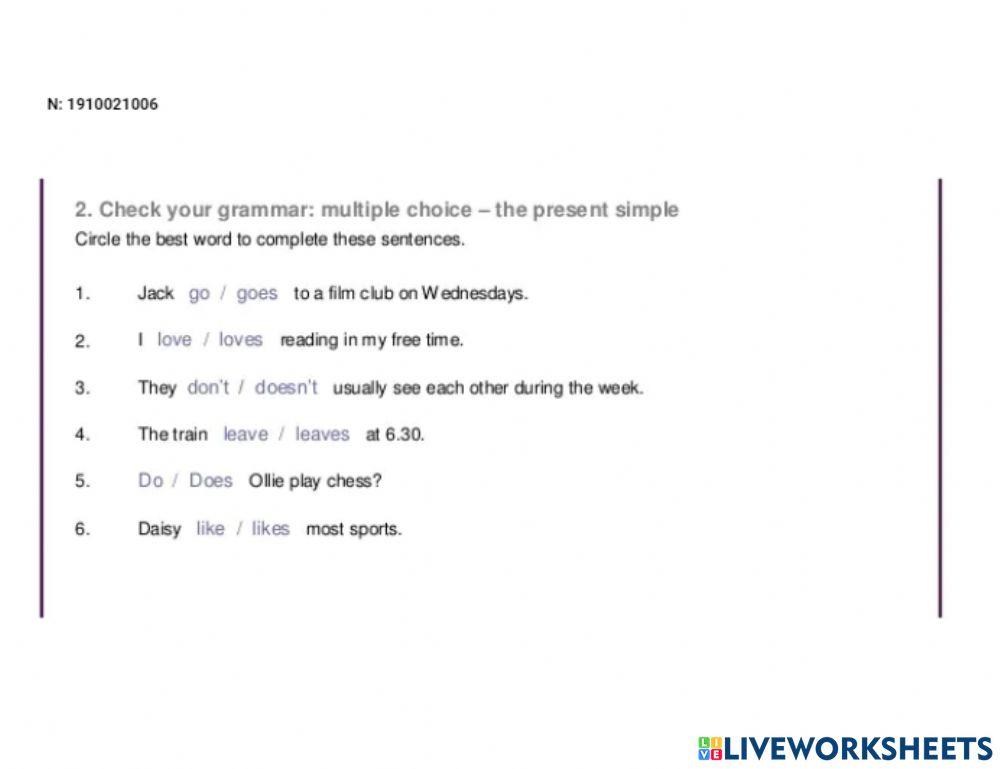 Present simple online exercise for Grade 3 | Live Worksheets