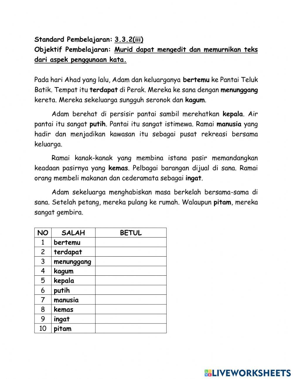 Edit kesalahan penggunaan kata interactive worksheet | Live Worksheets