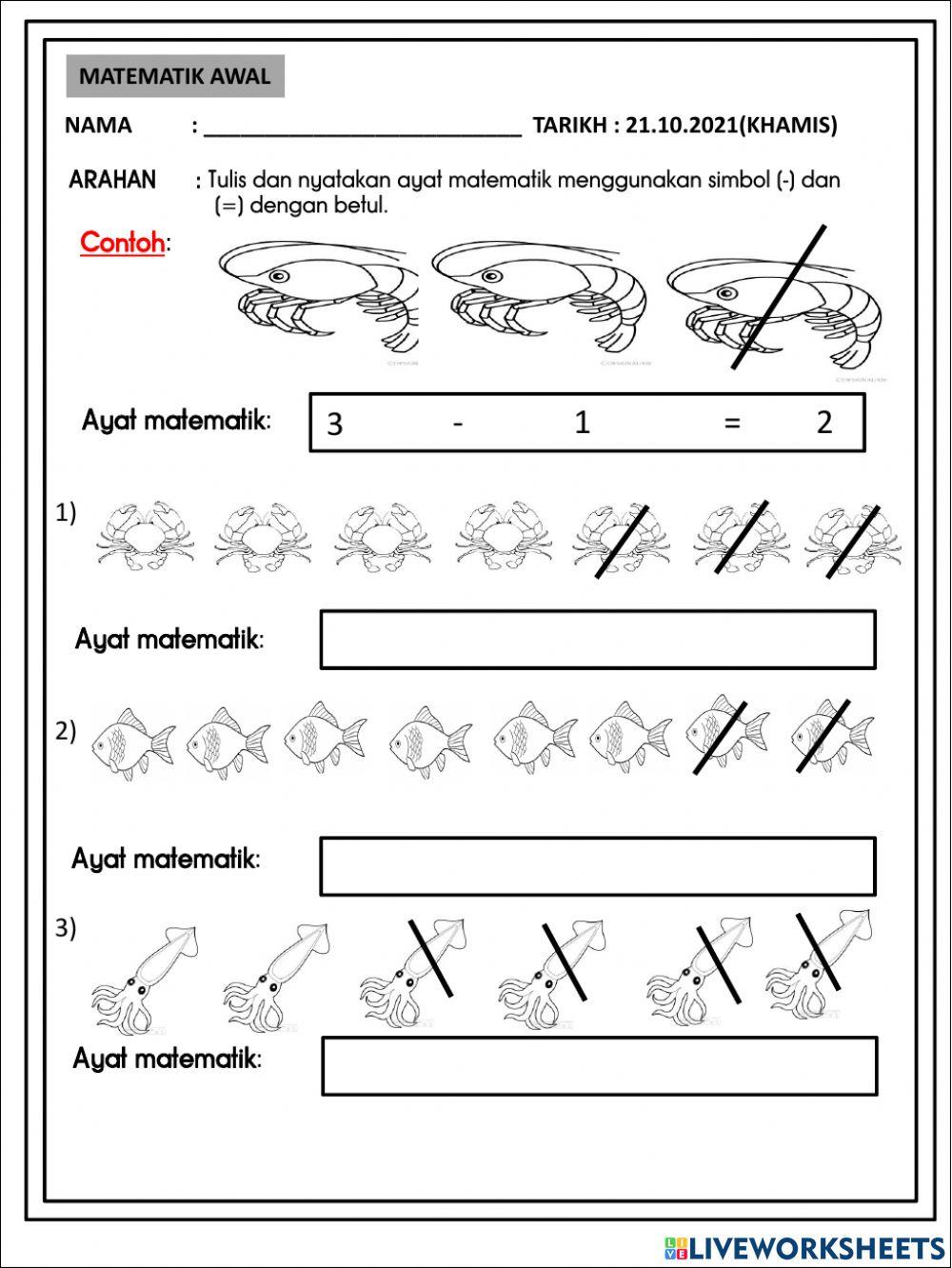 MATEMATIK AWAL PRASEOLAH SKPB online exercise for | Live Worksheets